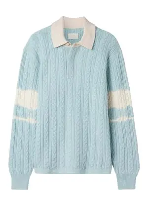 Aimé Leon Dore Cable-knit Striped Polo Shirt - Blue