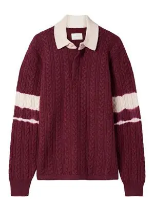 Aimé Leon Dore Cable-knit Striped Polo Shirt - Burgundy
