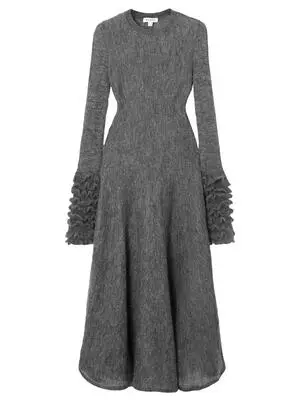Alaïa Mohair-blend Midi Dress With Ruffle Detail - Gray
