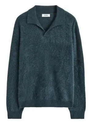 Cos Brushed-cashmere Polo Sweater - Turquoise