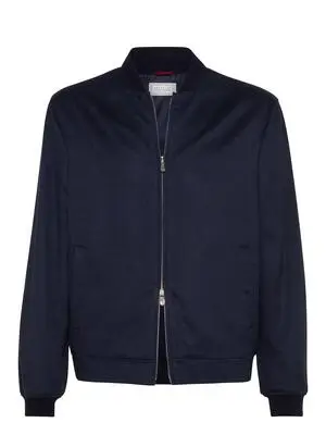 Brunello Cucinelli Cashmere Flannel Bomber Jacket - Blue