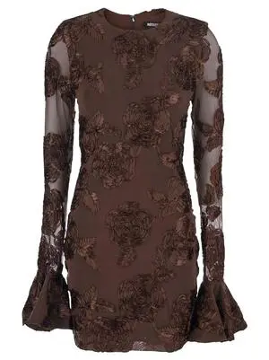 Remain Birger Christensen Crewneck Mini Dress With Flared Long Sleeves Brown