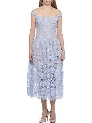SELF-PORTRAIT Lace Midi Dress - Blue