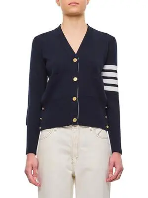 Thom Browne Classic Milano V-neck Fine Merino Wool Cardigan - Blue