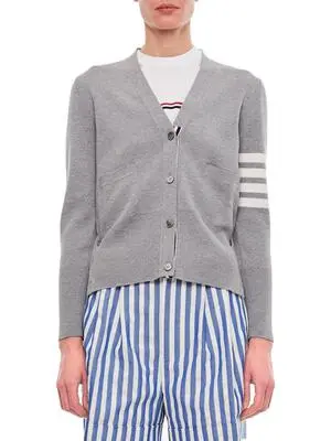 Thom Browne Cardigan With V-neck In Merino Wool - Grey