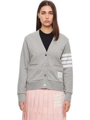 Thom Browne Cotton Cardigan With Striped Detail - Grey