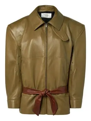 Saint Laurent Belted Leather Jacket - Green