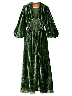 La DoubleJ Camerino Printed Velvet Maxi Dress - Green