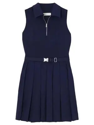 Tory Burch Belted Pleated Stretch-jersey Golf Mini Dress - Navy