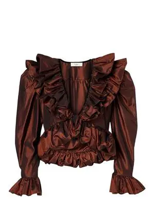 Chloé Ruffled Silk Crop Top - Brown