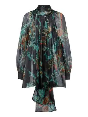 Etro Floral Sheer Silk Chiffon Blouse - Black