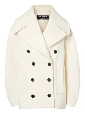 Jacquemus Ovalo Virgin Wool Pea Coat - White