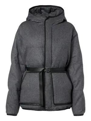 TOD'S Belted Hooded Padded Cashmere Jacket - Grey