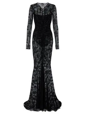 Norma Kamali Ruched Lace Gown - Black