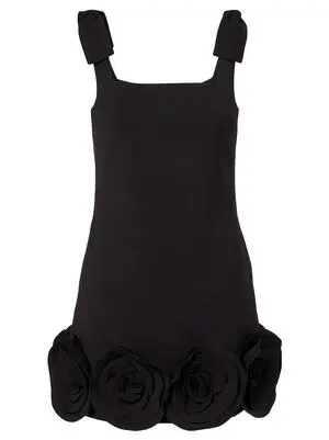 SELF-PORTRAIT Floral-appliqué Crêpe Minidress - Black