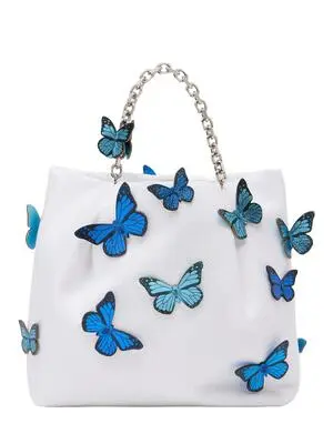 AQUAZZURA Papillon Mini Appliqué Raffia Tote Bag - White