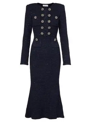 SELF-PORTRAIT Bouclé Midi Dress - Blue