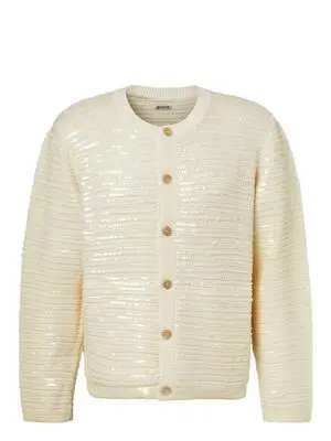 BODE Sequin Embellished Wool Cardigan White