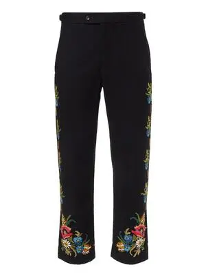 BODE Aquitaine Beaded Wool Straight Pants - Black