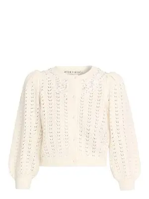 Alice + Olivia Doris Embellished Pointelle Cardigan - Soft White