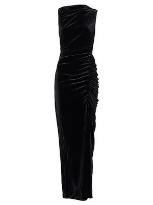 Good American Velvet Ruched Midi Dress - Black001