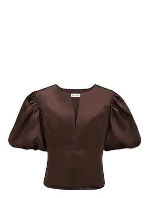 PHASE EIGHT Ivy Puff-sleeve Satin Top - Brown