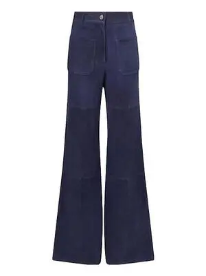 Victoria Beckham Alina Flared-leg Suede Trousers - Navy