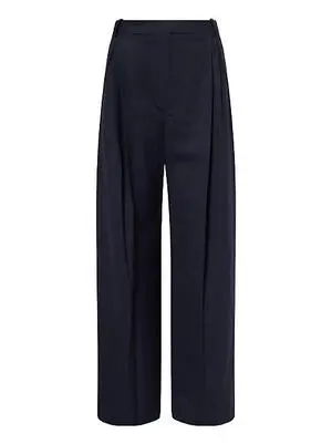 Victoria Beckham Pleated Wide Leg Trousers - Midnight