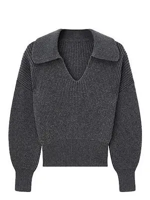 JOSEPH Open-collar Ribbed Wool-blend Jumper - Smoke