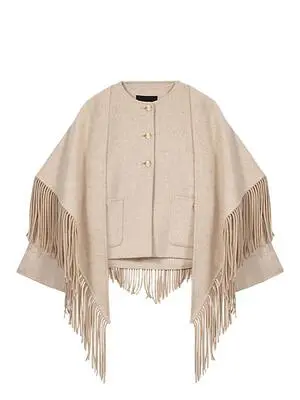 Maje Fringed Cropped Wool-blend Coat - Ecru