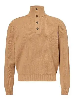Dunhill Funnel-neck Ribbed Cashmere Jumper - Natural Camel