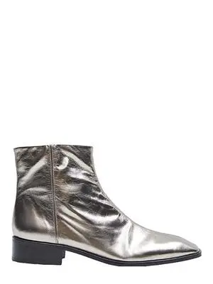 JOSEPH Metallic Leather Ankle Boots - Gunmetal