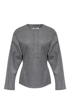 Victoria Beckham Henley Wool And Cashmere Top - Mid Grey Melange