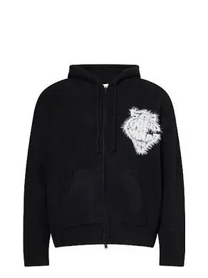 THE COUTURE CLUB Knitted Fluffy Emblem Hoody - Black