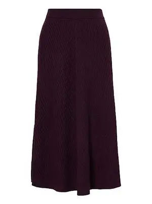 Victoria Beckham Ribbed Flared Wool Midi Skirt - Merlot