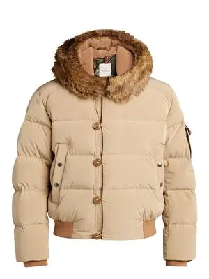 Moncler Luynes Shearling-hood Quilted Down Jacket - Beige