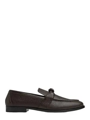 Bottega Veneta Astaire Grainy Leather Knot Loafers Dk.bitter
