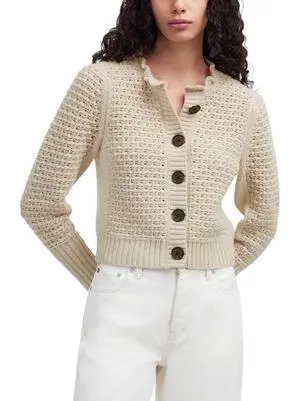 Madewell Scalloped Merino Wool Blend Cardigan - Heather Oat