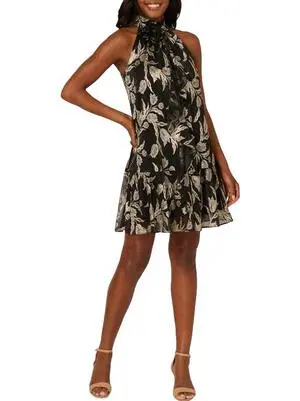 ADRIANNA PAPELL Adrianna Papell Foil Floral Trapeze Cocktail Dress