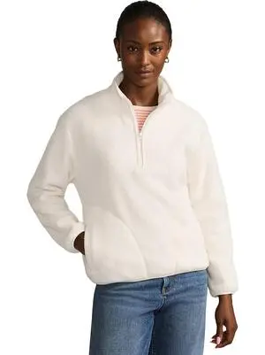LANDS' END Half Zip High Pile Fleece Pullover - Ivory