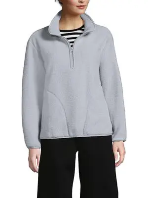 LANDS' END Half Zip High Pile Fleece Pullover - Pale Gray