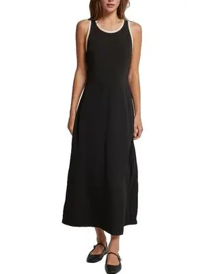 CRESCENT Suede Trim Chiffon Maxi Dress - Black