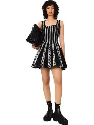 Maje Mini Jacquard Knit Dress - White/black