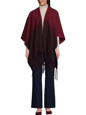 LANDS' END Brushed Boucle Ruana - Burgundy/red Ombre