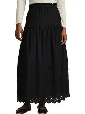LANDS' END Voile Tiered Eyelet Maxi Skirt - Black
