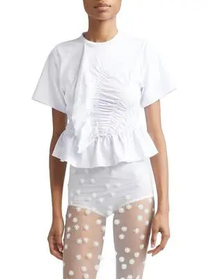 Cecilie Bahnsen Ace Smocked Jersey Peplum T-shirt - White