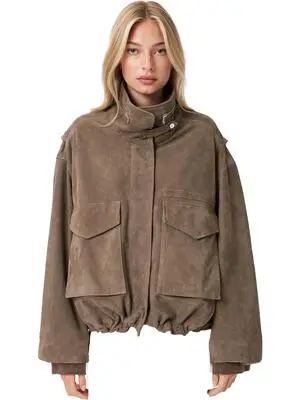 ALLSAINTS Clay Suede Cropped Jacket - Walnut Brown