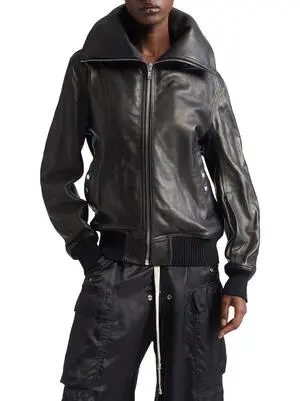 Rick Owens Concordians Dracucollar Leather Flight Jacket - Black