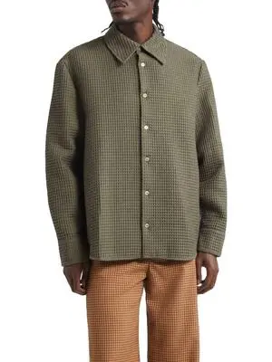 Séfr Oseary Waffle Stitch Button-up Shirt - Pine Tree