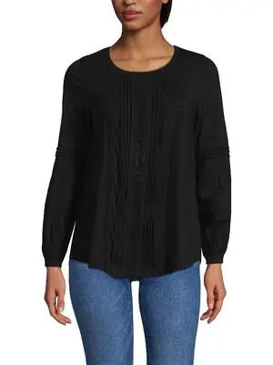 LANDS' END Lightweight Jersey Pintuck Lace Mix Top - Black